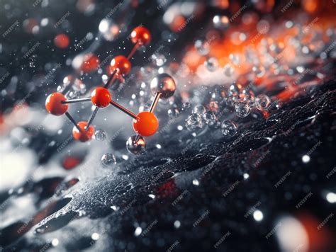 Abstract Molecular Structure With Orange Spheres And Floating Particles On Black Background