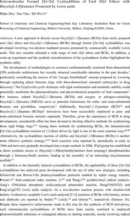 Intermolecular Formal [2π 2σ] Cycloaddition Of Enol Silyl Ethers With Bicyclo[1 1 0]butanes