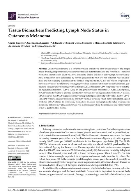 Pdf Tissue Biomarkers Predicting Lymph Node Status In Cutaneous Melanoma