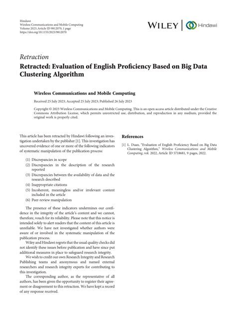 Pdf Retracted Evaluation Of English Proficiency Based On Big Data Clustering Algorithm