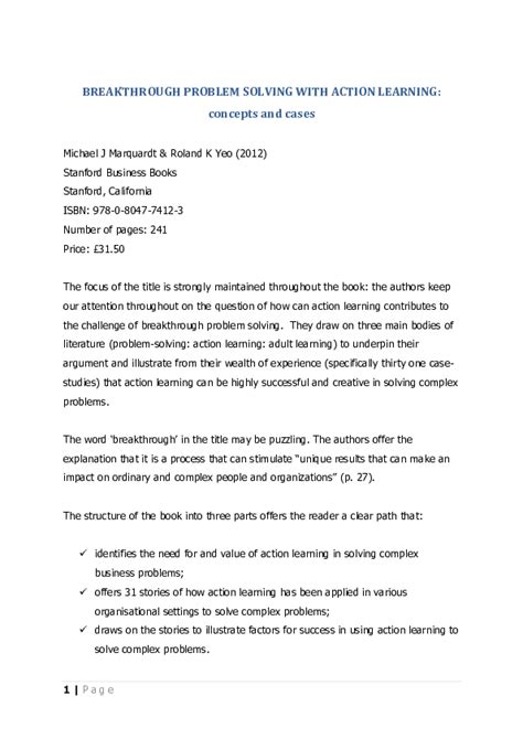 Doc Breakthrough Problem Solving With Action Learning Concepts And Cases
