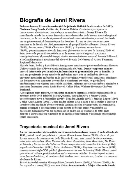 Biografía De Jenni Rivera Pdf