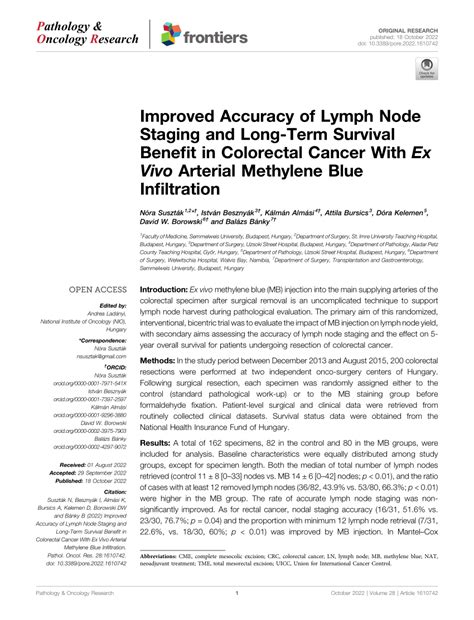 Pdf Improved Accuracy Of Lymph Node Staging And Long Term Survival Benefit In Colorectal