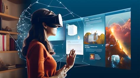 premium photo woman using vr headset and looking on virtual ar user