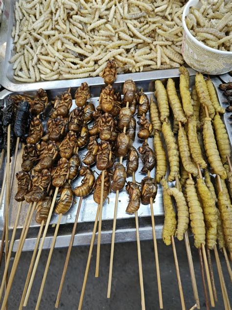 Scene Of Some Exotic Fried Insects Snack Selling On The Streets Of