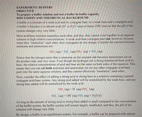 Solved EXPERIMENT: BUFFERS OBJECTIVE To prepare a buffer | Chegg.com