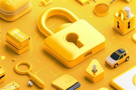 Yellow Themed Objects And Padlock Symbolizing Organization Security And The Importance Of Modern