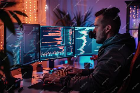 Side View Of Software Developer Coding Program Or Engineering Prompt