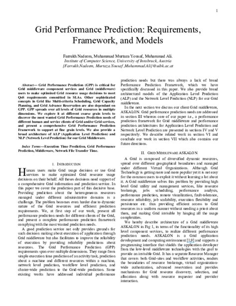 Pdf Grid Performance Prediction Requirements Framework And Models Muhammad Ali