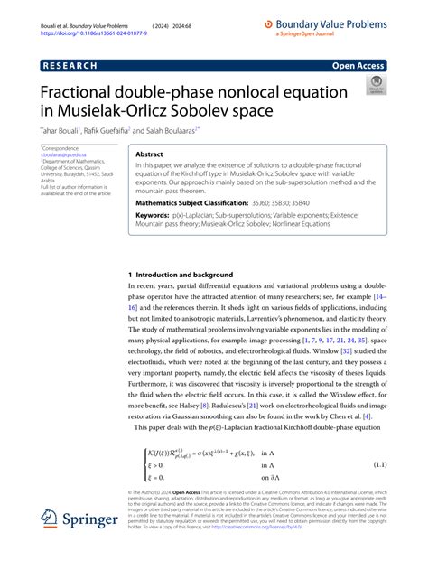 Pdf Fractional Double Phase Nonlocal Equation In Musielak Orlicz Sobolev Space