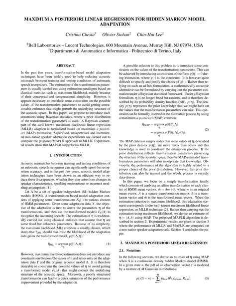 Pdf Maximum A Posteriori Linear Regression For Hidden Markov Model
