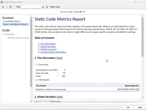 Generate Static Code Metrics Report Matlab And Simulink