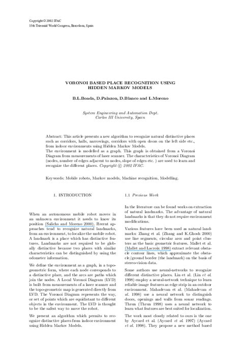Pdf Symbolic Place Recognition In Voronoi Based Maps By Using Hidden Markov Models