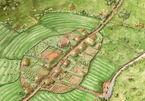 Farmland Historical Illustration Medieval Motte And Bailey Castle