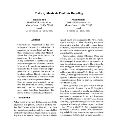 Claim Synthesis Via Predicate Recycling Acl Anthology