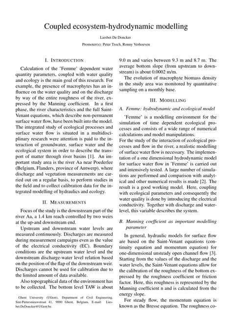 Pdf Coupled Ecosystem Hydrodynamic Modelling