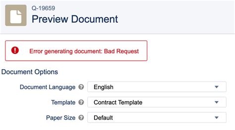 Generating A Document Error Generating Document Bad Request More Cpq