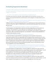 Analyzing The Declaration Of Independence A Student Worksheet Course Hero