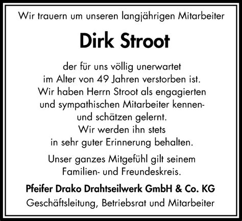 Traueranzeigen Von Dirk Stroot Trauer In Nrwde