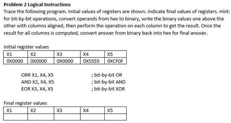 Solved Problem Logical Instructions Trace The Following Program Initial Values Of Registers