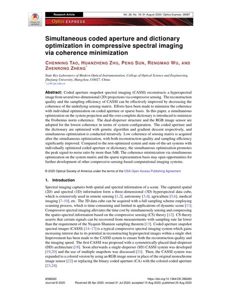 Pdf Simultaneous Coded Aperture And Dictionary Optimization In Compressive Spectral Imaging