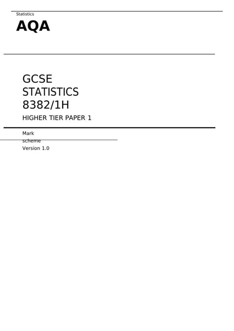 Aqa Gcse Statistics Higher Tier Paper 1 Question Paper And Mark Scheme 2023 Practice Paper