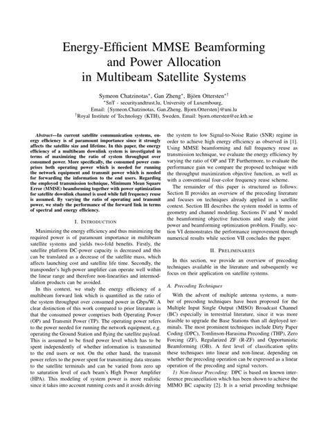 Pdf Energy Efficient Mmse Beamforming And Power Allocationin Multibeam Satellite Systems