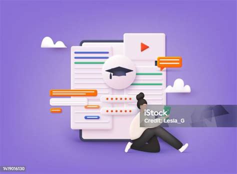 온라인 교육 개념 응용 프로그램 학습 E러닝 페이지 3d 벡터 일러스트레이션 컴퓨터에 대한 스톡 벡터 아트 및 기타 이미지 컴퓨터 Brand Name Video