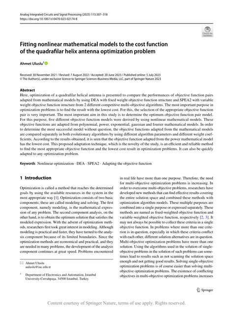 fitting nonlinear mathematical models to the cost function of the