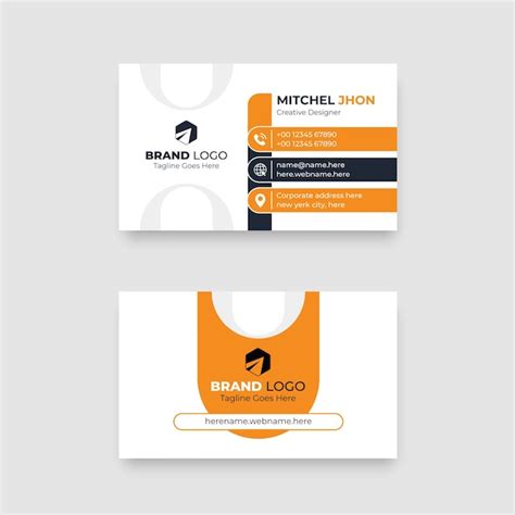 간단한 최소한의 검은 색과 주황색 명함 창조적 인 개념 방문 카드 템플릿 프리미엄 벡터