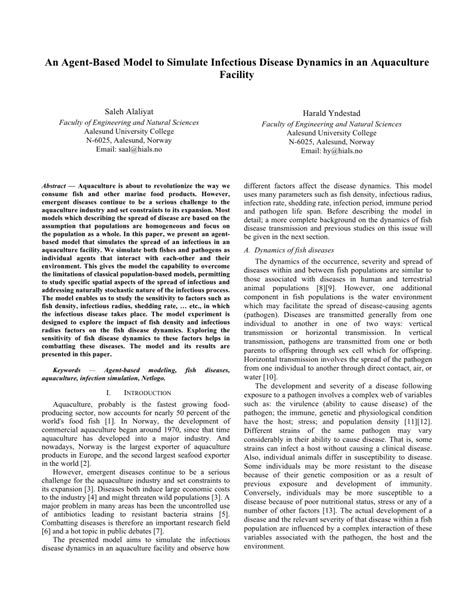 Pdf An Agent Based Model To Simulate Infectious Disease Dynamics In An Aquaculture Facility
