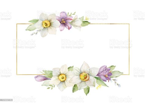 꽃과 나뭇잎이 있는 수채화 벡터 황금 프레임 청첩장 엽서 스크랩북 어머니의 날 카드 장식 포장 인사말 카드 섬유를 위한 디자인 꽃 식물에 대한 스톡 벡터 아트 및 기타