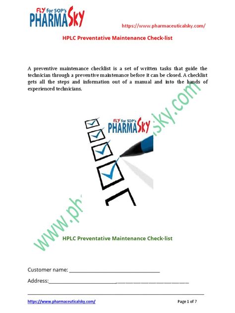 Hplc Preventative Maintenance Checklist Pdf Valve Pump