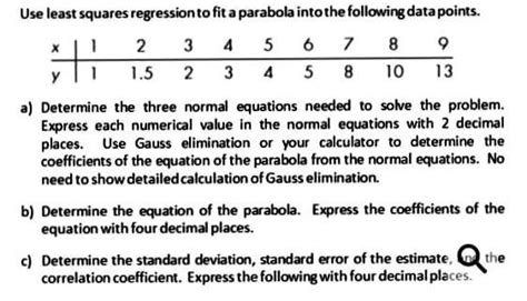 Solved Use Least Squares Regression To Fit A Parabola Into