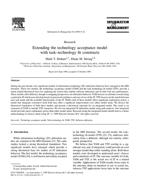 Extending The Technology Acceptance Model With Task Technology Fit Constructs 1999 Pdf