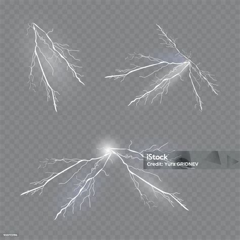 번개 마법과 밝은 조명 효과의 집합입니다 벡터 일러스트입니다 전류를 방전 Demobilization에 대한 스톡 벡터 아트 및 기타 이미지 Demobilization