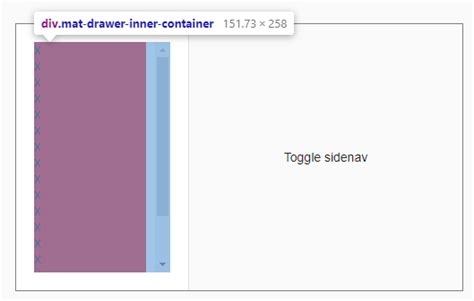 Mat Drawer Inner Container With Scrollbar Shows Different Widths In