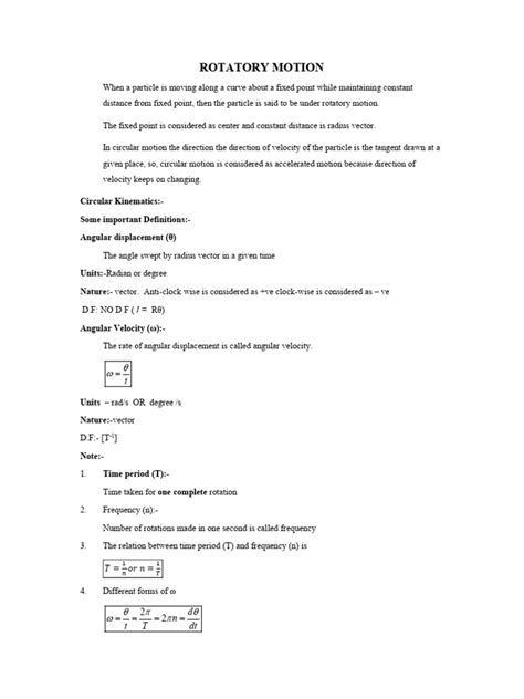 rotatory motion pdf velocity acceleration
