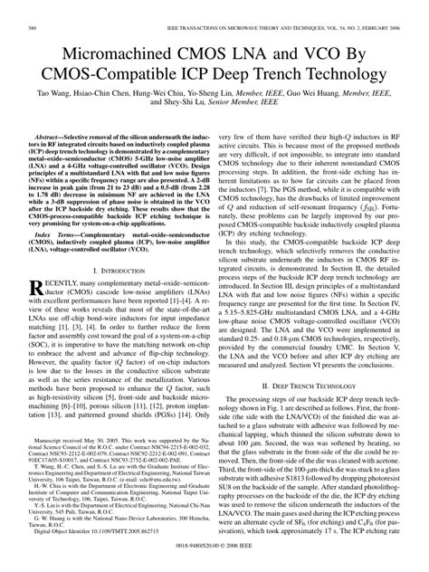 Pdf Micromachined Cmos Lna And Vco By Cmos Compatible Icp Deep Trench