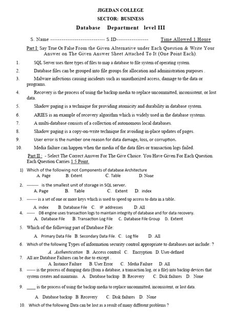 database department level 3 pdf backup databases
