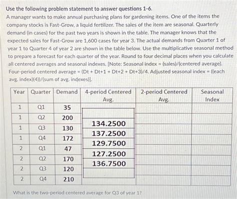 Solved What Is The Two Period Centered Average For Q3 Of Chegg