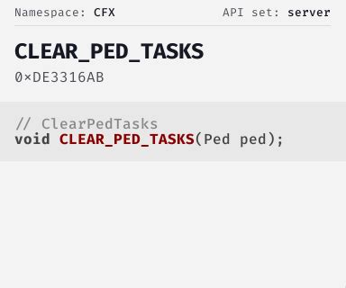 ClearPedTasks FiveM Natives Cfx Re Docs