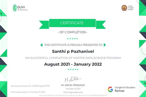 Santhi Pazhanivel On Linkedin I Completed Master Data Science Program In Guvi