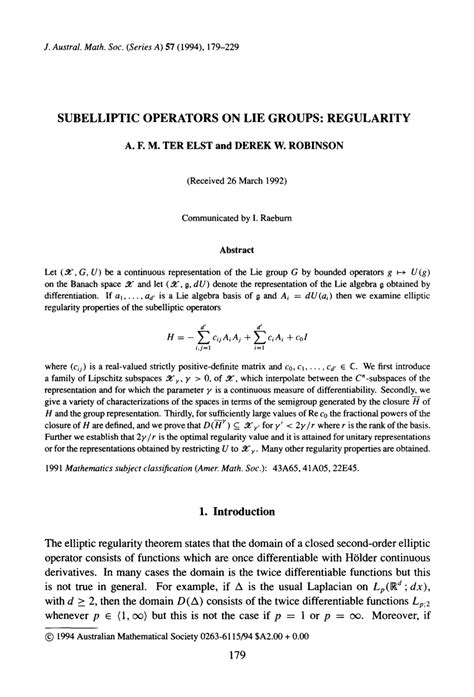 Pdf Subelliptic Operators And Lie Groups