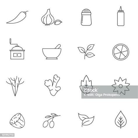 향신료 조미료 및 허브 아이콘 세트 라인 스타일 스톡 벡터 윤곽선 표지판입니다 웹 디자인 모바일 앱 벡터 일러스트레이션 Eps10 허브에 대한 스톡 벡터 아트 및 기타