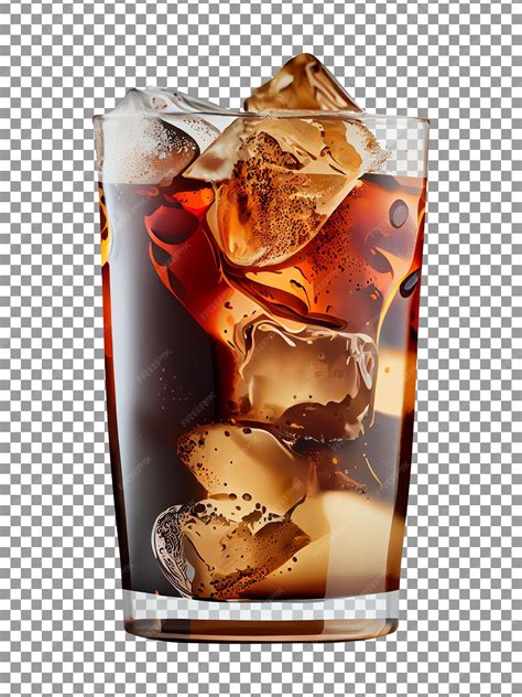 투명한 배경에 얼음 덩어리가 있는 콜라 한 잔 프리미엄 Psd 파일