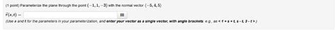 Solved 1 Point Parameterize The Plane Through The Point Chegg Com