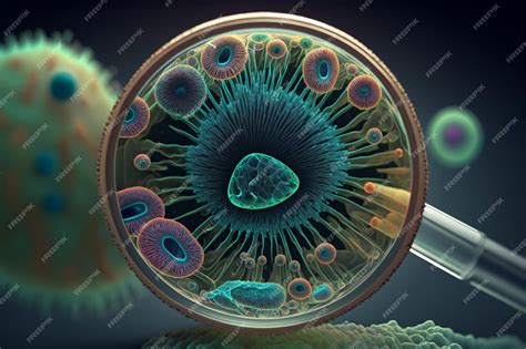 Premium Photo Macro Closeup Of Round Bacterium Under Microscope Medical Concept Ai Generative