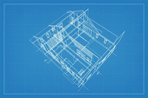 Premium Vector 3d Render Of Building Wireframe Structure Perspective Wireframe Of House