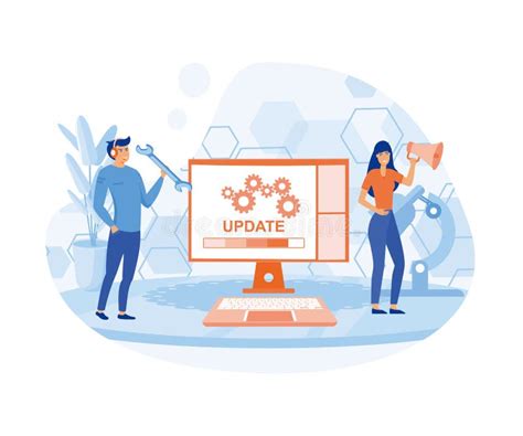 Cartoon Software Update People For Mobile App Design Stock Vector